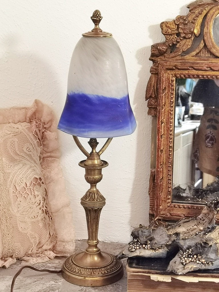 Gammel Fransk Lampe Med Tulipan Glassk Rm H Cm Art Nouveau