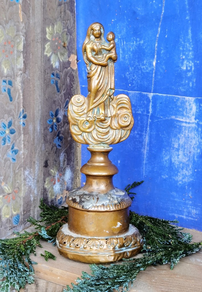 Antik Madonna med Barn [17cm] Bronze